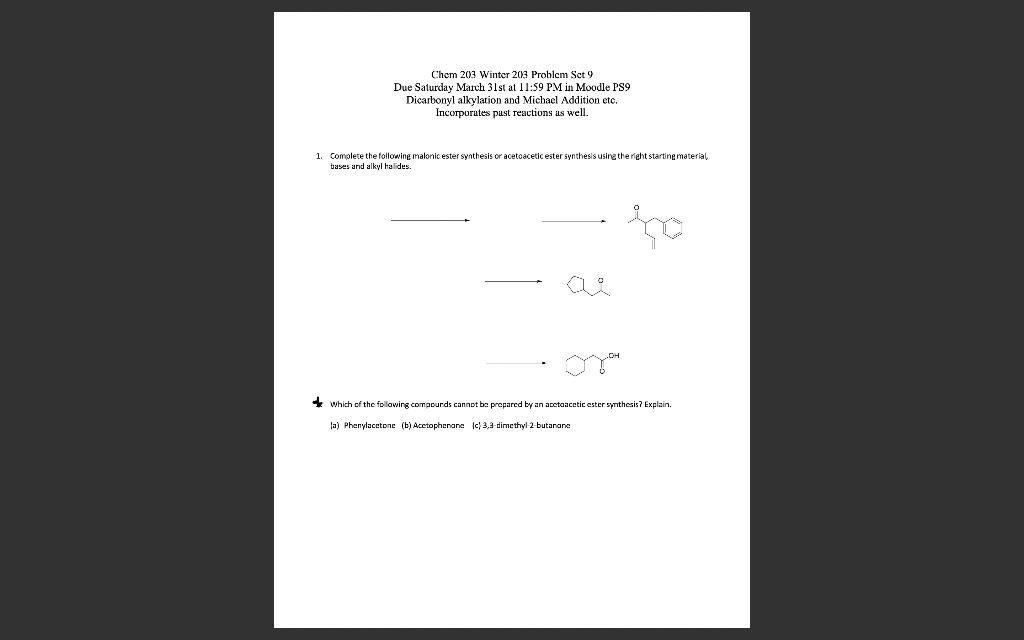 Chem 203 Winter 203 Problem Set 9 Due Saturday March | Chegg.com