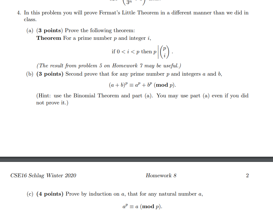 Solved " 3n " 4. In this problem you will prove Fermat's | Chegg.com