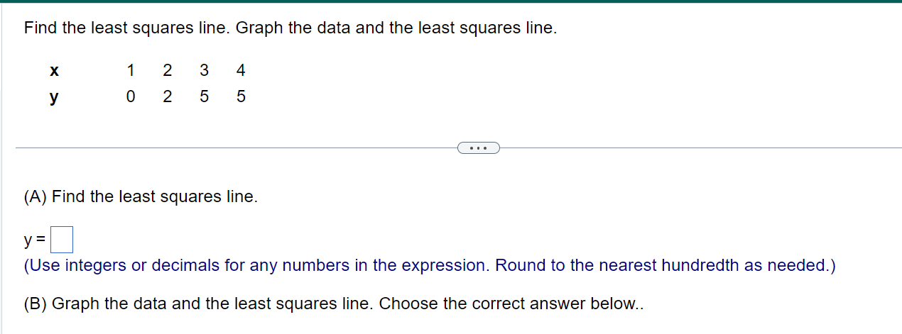 Solved Find the least squares line. Graph the data and the | Chegg.com