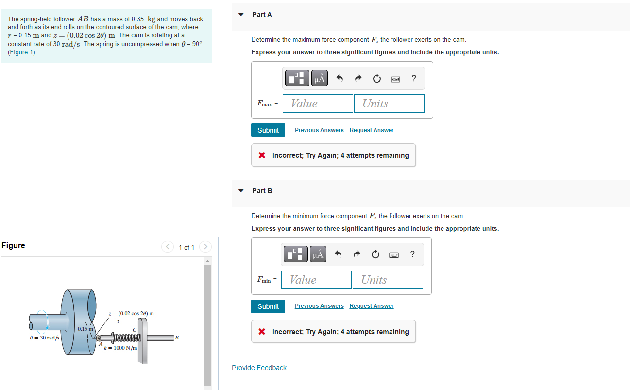 Solved The spring-held follower AB has a mass of 0.35 kg and | Chegg.com