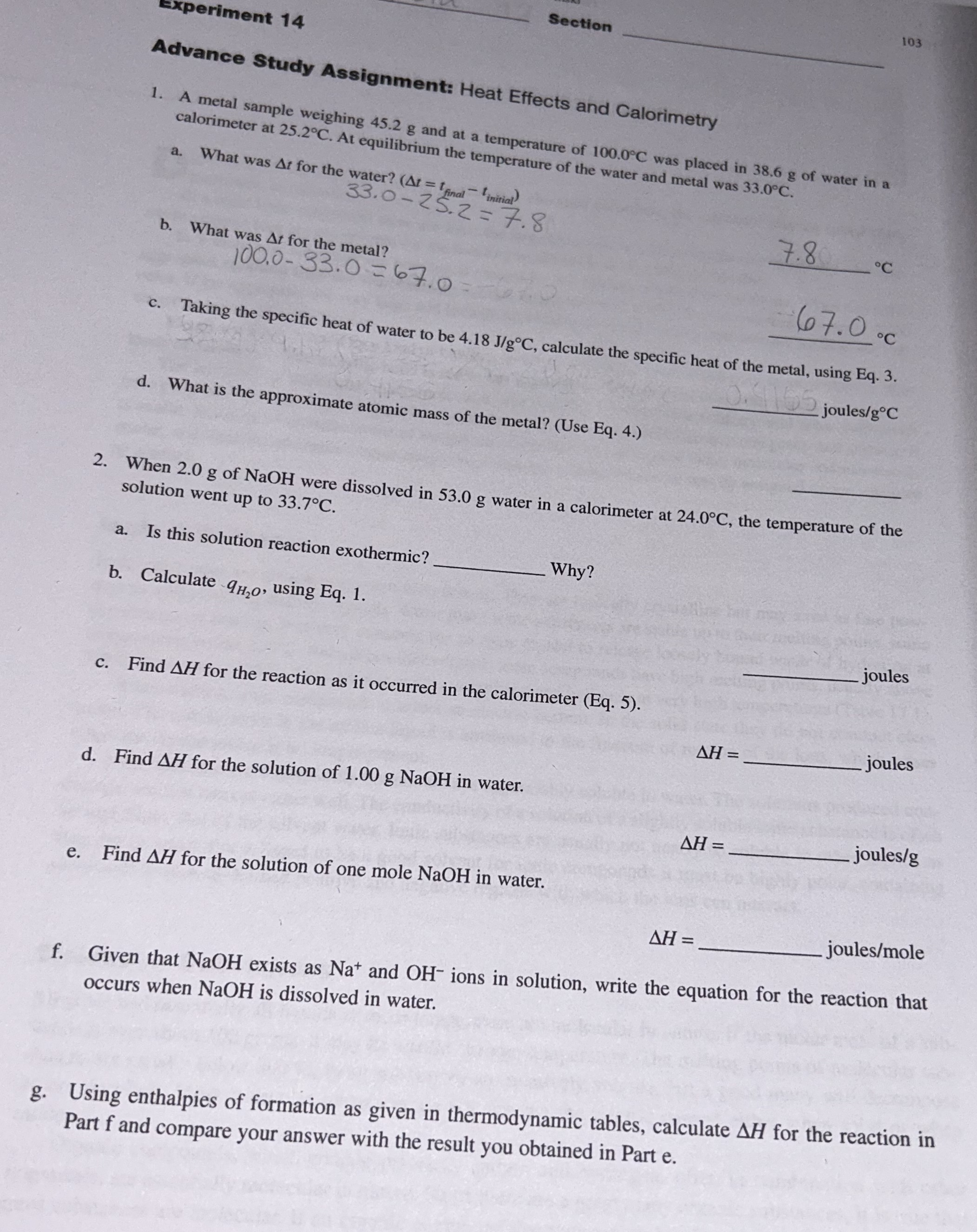 A metal sample weighing 45.2 g and at a tero | Chegg.com