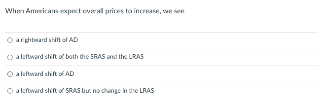 Solved When Americans expect overall prices to increase, we | Chegg.com