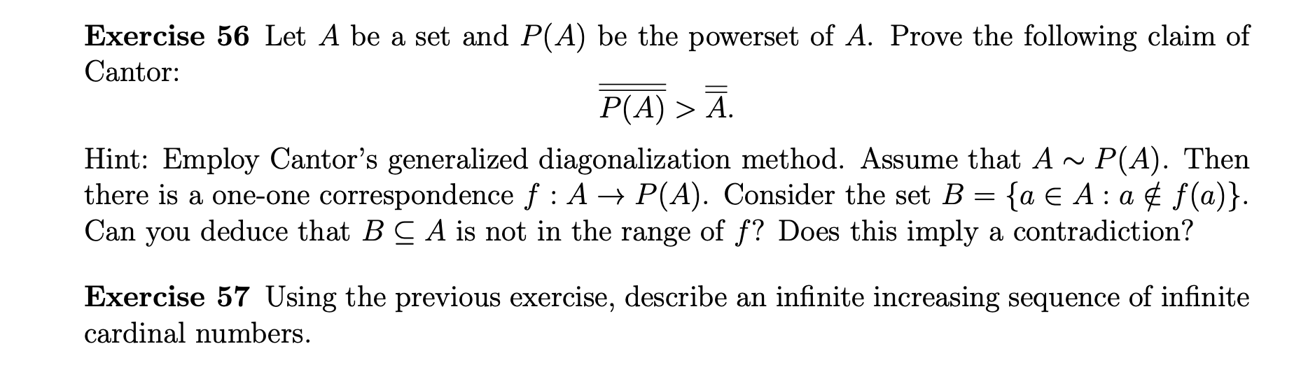 Solved Exercise 56 Let A be a set and P(A) be the powerset | Chegg.com