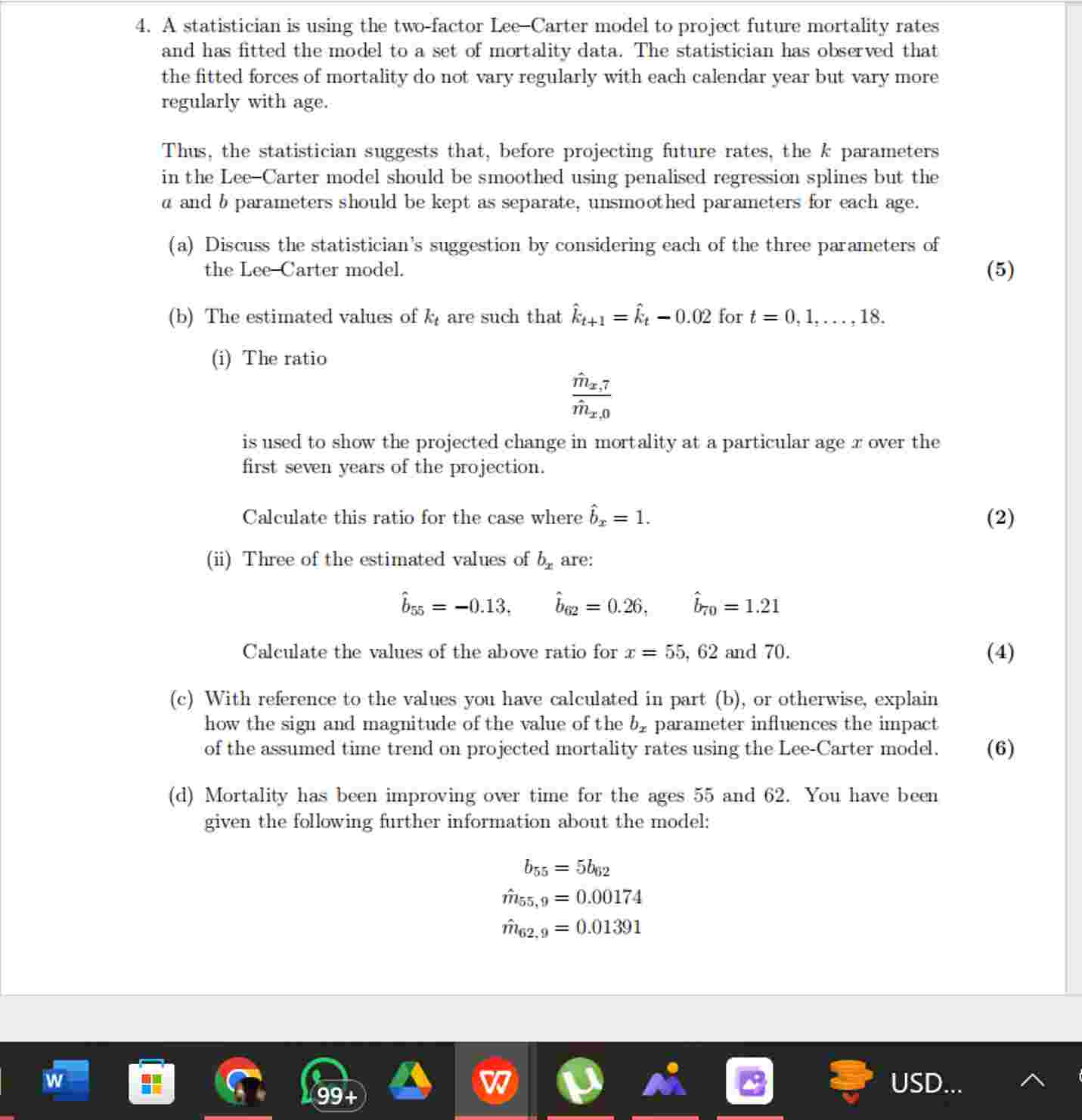 Solved A statistician is ﻿using the two-factor Lee-Carter | Chegg.com