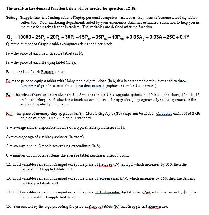 Solved The multivariate demand function below will be needed | Chegg.com