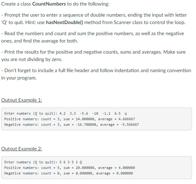 Solved Create a class CountNumbers to do the following: - | Chegg.com