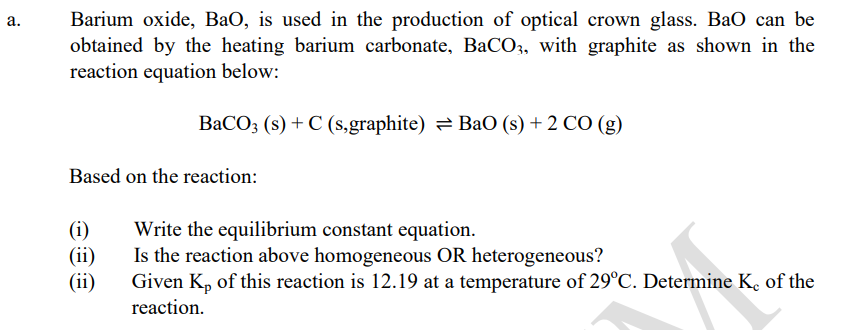 Solved Barium oxide, BaO, is used in the production of | Chegg.com