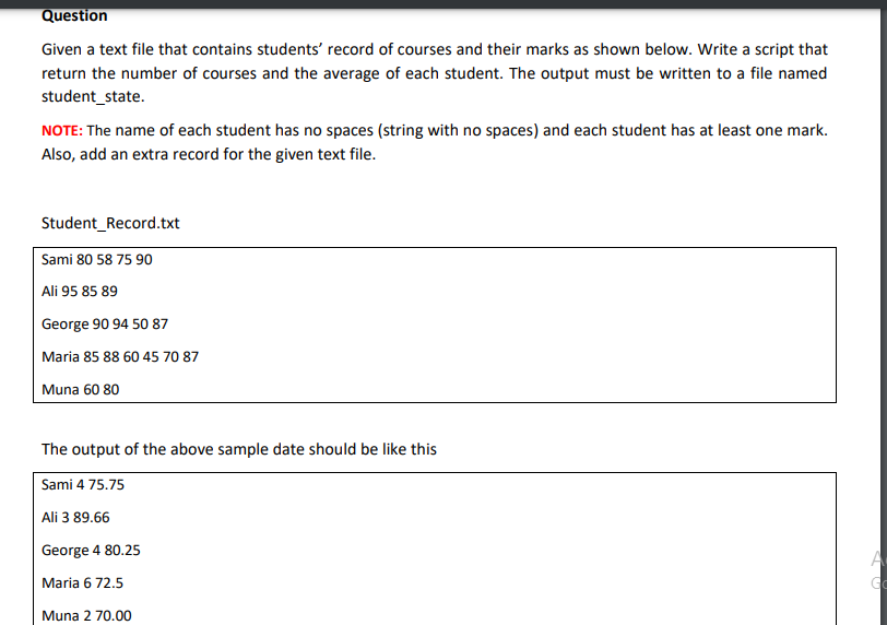 Solved Question Given a text file that contains students' | Chegg.com
