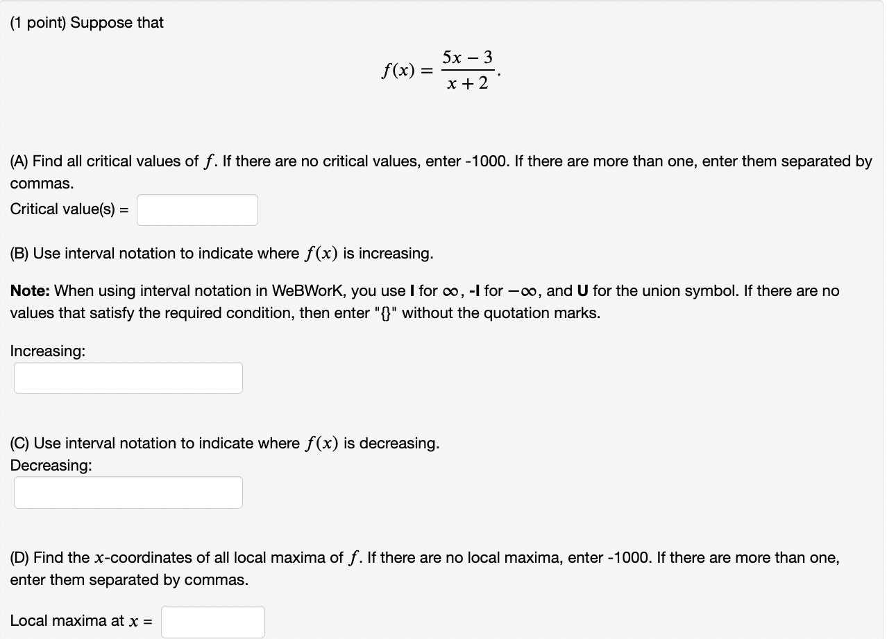 Solved (1 point) Suppose that f(x)=x+25x−3 (A) Find all | Chegg.com