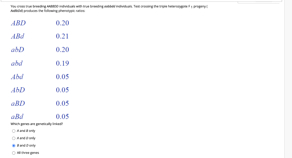 Solved You cross true breeding AABBDD individuals with true | Chegg.com
