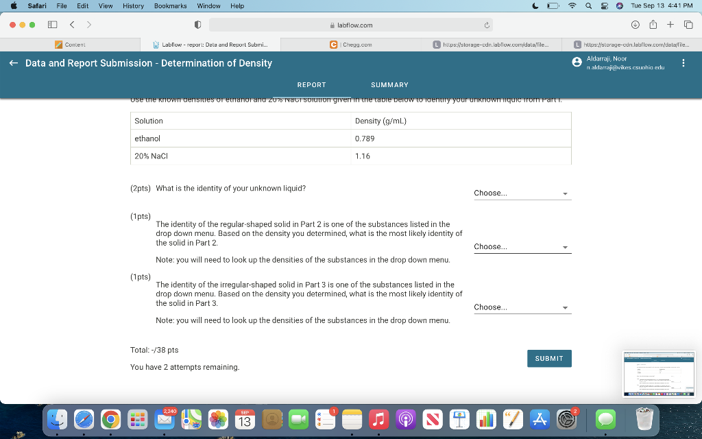 Solved Data and Report Submission - Determination of Density | Chegg.com