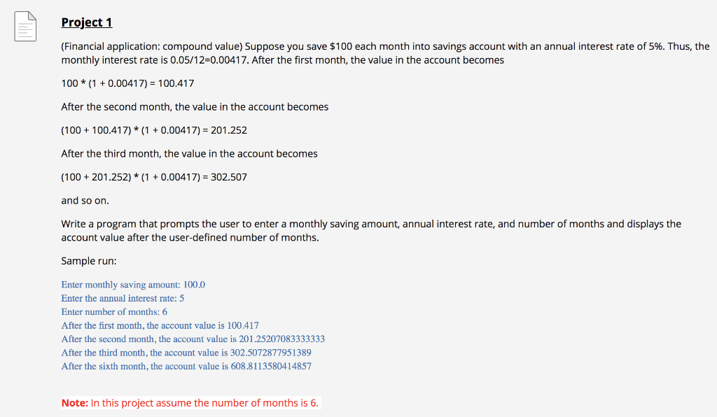 Solved Project 1 (Financial application: compound value) | Chegg.com