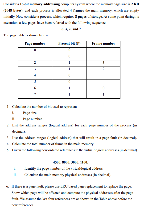 Solved Consider a 16-bit memory addressing computer system | Chegg.com