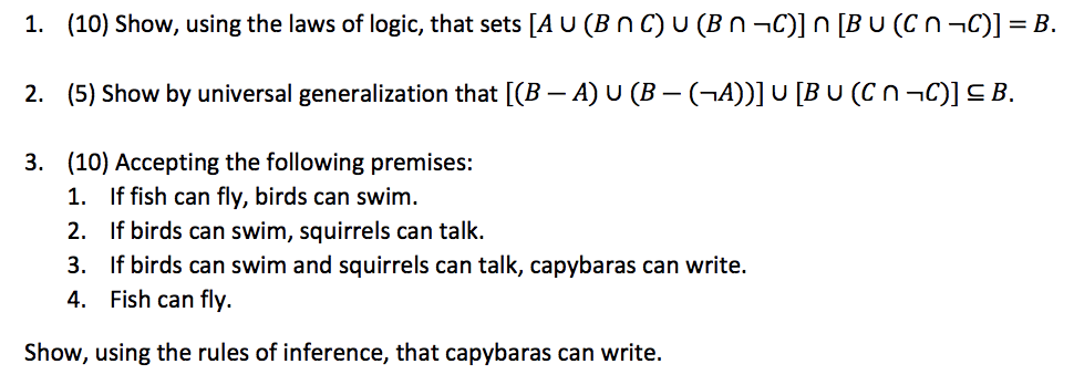 Solved 1. (10) Show, using the laws of logic, that sets [A U | Chegg.com