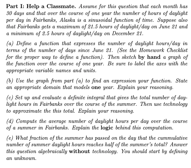 Solved Part I: Help a Classmate. Assume for this question | Chegg.com