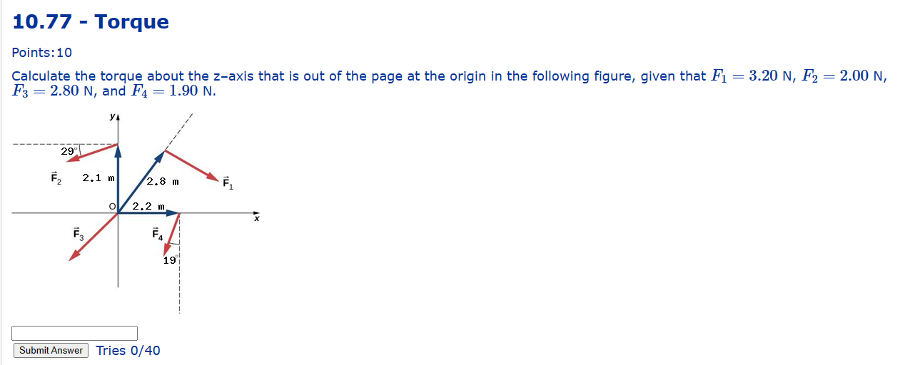 Solved Points:10 Calculate the torque about the z-axis that | Chegg.com