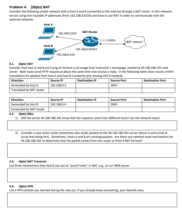 Solved Problem 4. (20pts) NAT Consider the following simple | Chegg.com