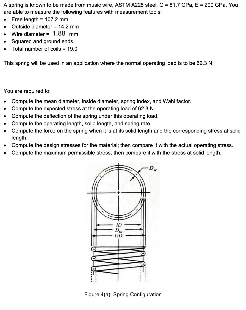 Solved A spring is known to be made from music wire, ASTM | Chegg.com