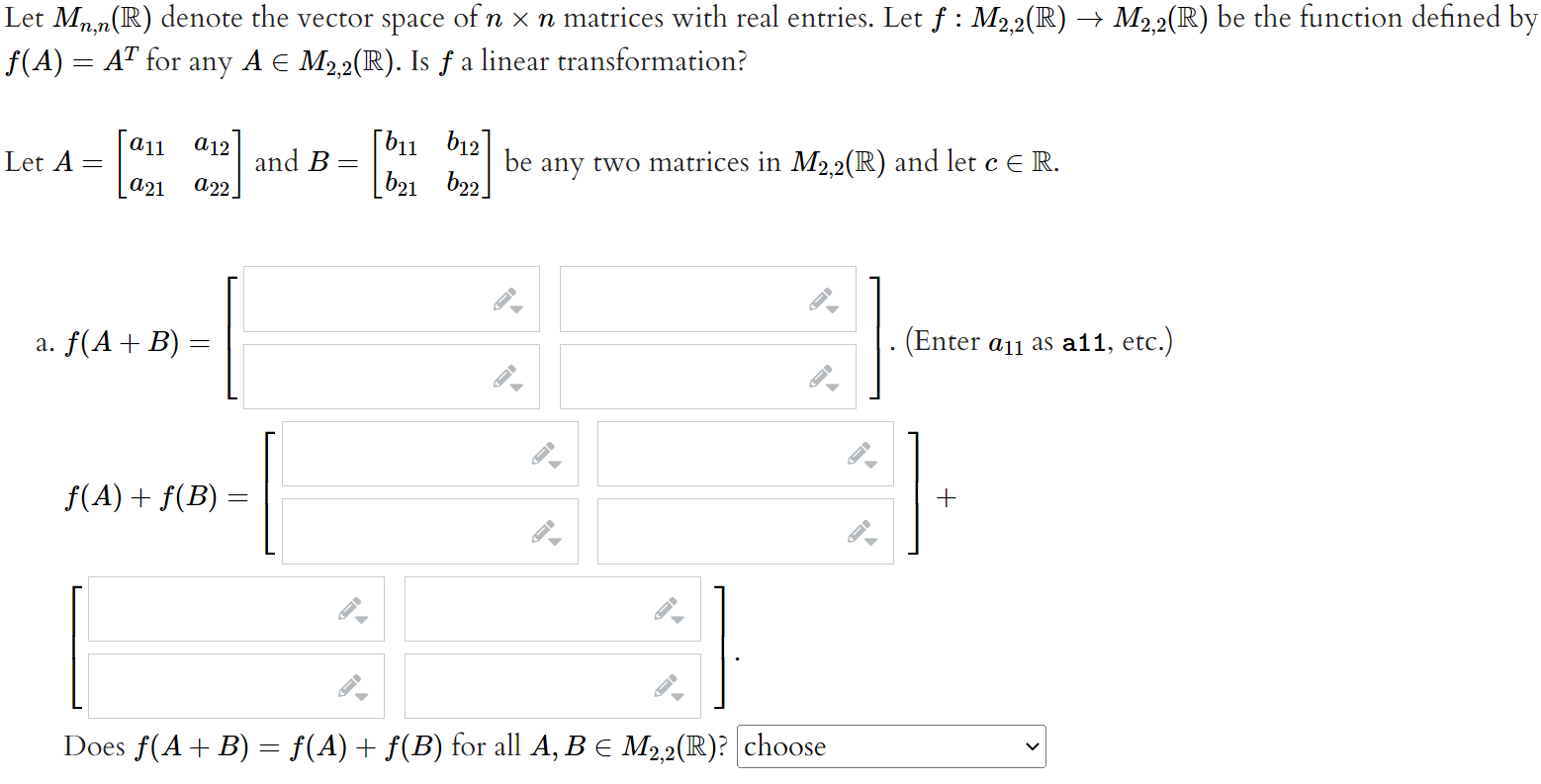 Solved Let Mn,n(R) denote the vector space of n×n matrices | Chegg.com