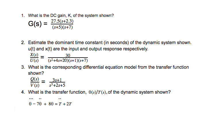 Solved 1. What is the DC gain, K, of the system shown? | Chegg.com