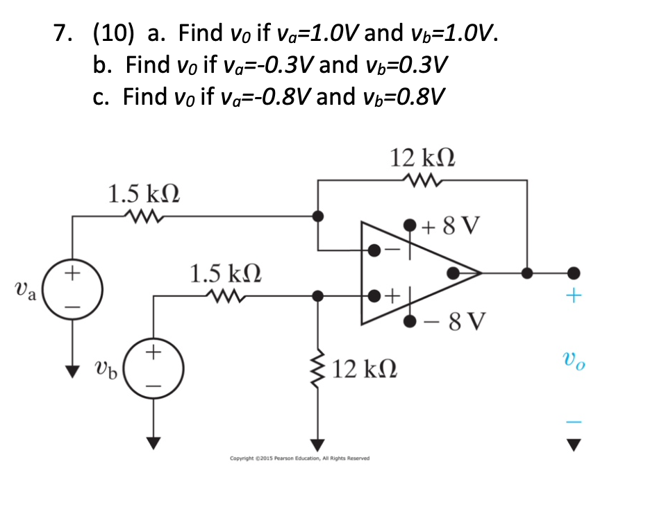 Solved (10) ﻿a. ﻿Find v0 ﻿if va=1.0V ﻿and vb=1.0V.b. ﻿Find | Chegg.com