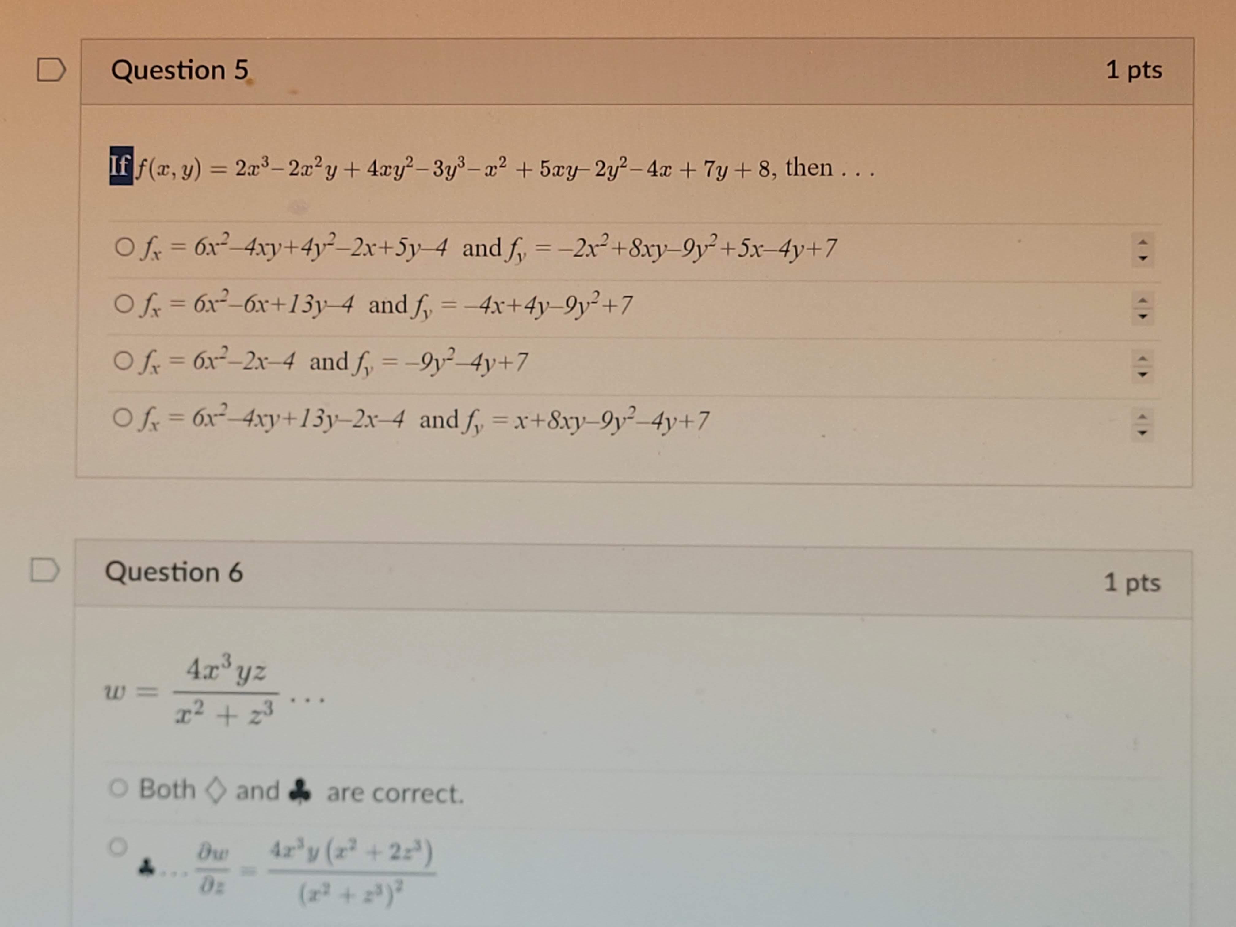 Solved If f(x,y)=2x3−2x2y+4xy2−3y3−x2+5xy−2y2−4x+7y+8, then | Chegg.com