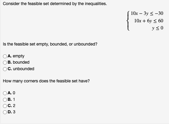 Solved Consider the feasible set determined by the | Chegg.com