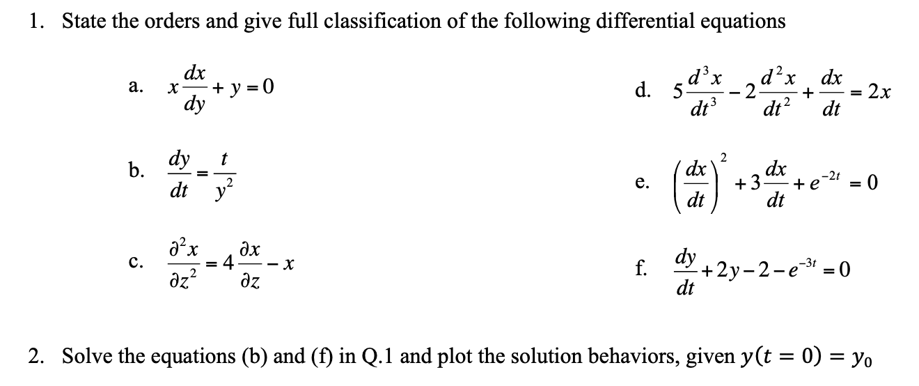 Solved Order, Ordinary/Partial, Homogenous/Nonh, | Chegg.com