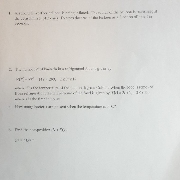 Solved 1. A spherical weather balloon is being inflated. The | Chegg.com