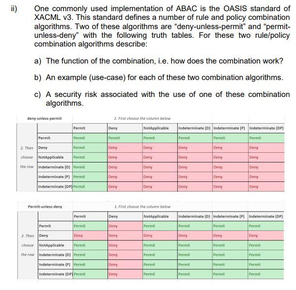 ii) One commonly used implementation of ABAC is the | Chegg.com