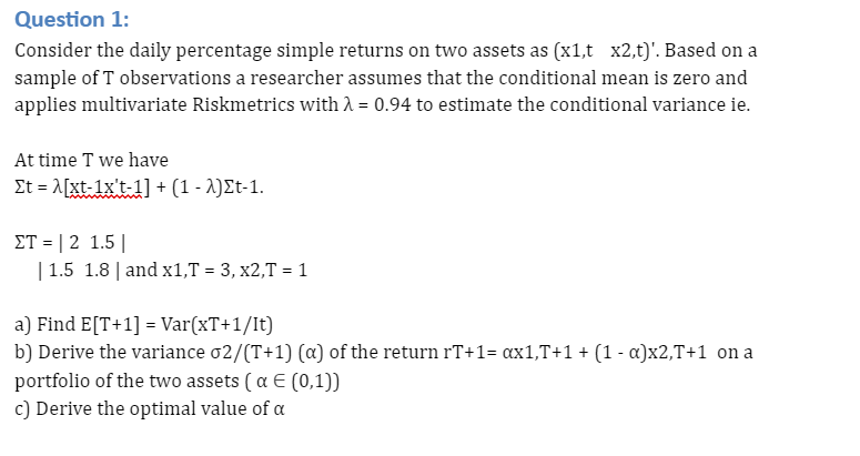 Solved Question 1 Consider The Daily Percentage Simple