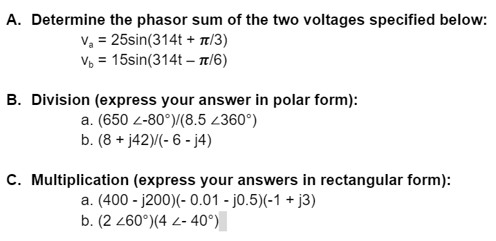 Solved A. Determine the phasor sum of the two voltages | Chegg.com