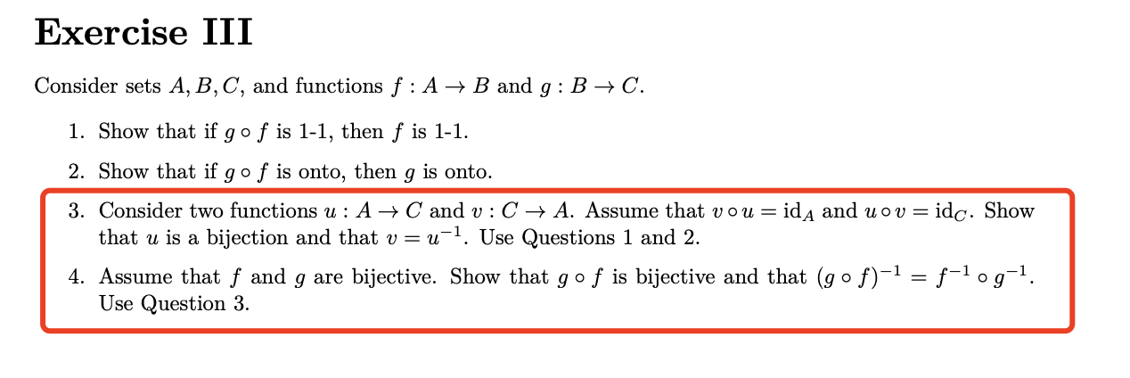 Solved Exercise III Consider sets A,B,C, and functions f:A→B | Chegg.com Solved Exercise III Consider sets A,B,C, and functions f:A→B | Chegg.com
