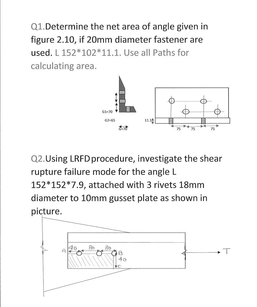 Solved Q1. Determine the net area of angle given in figure | Chegg.com