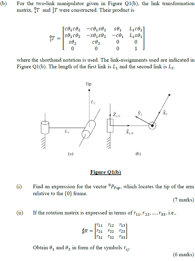 (b) For the two-link manipulator given in | Chegg.com