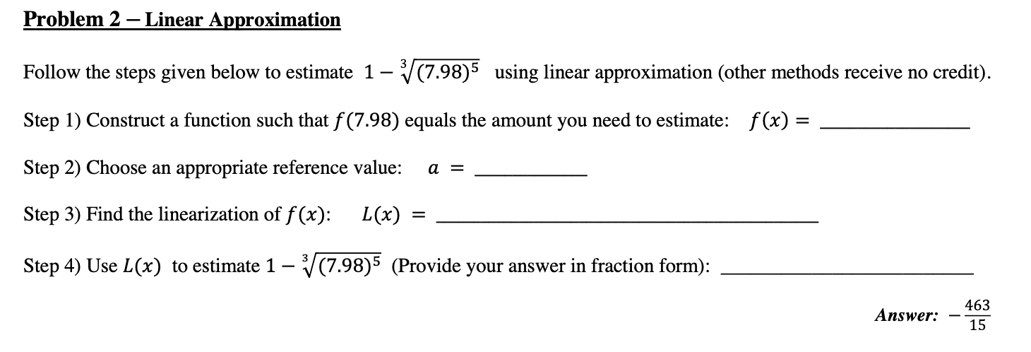 Solved Problem 2 - Linear Approximation Follow The Steps 