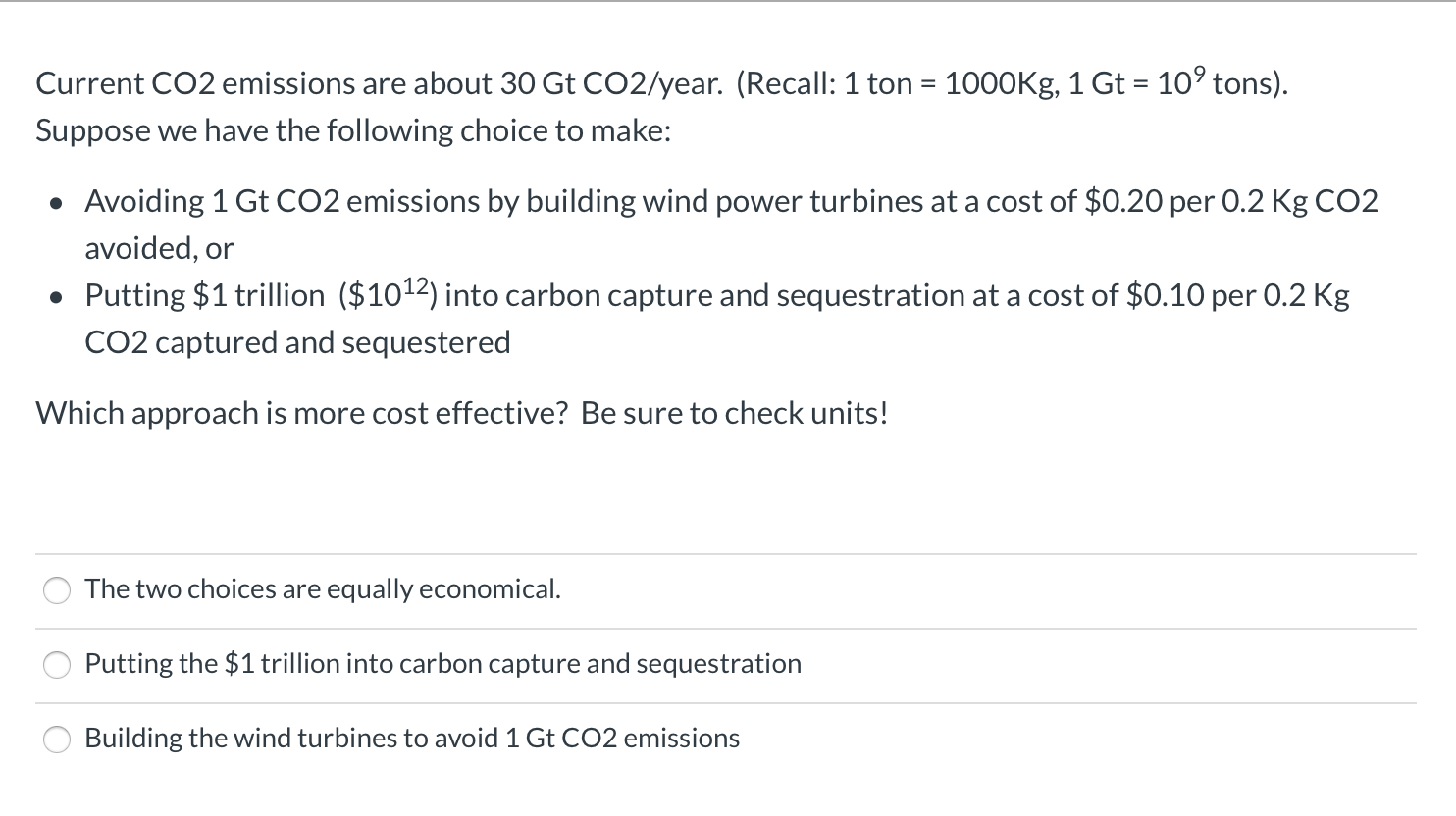 Solved Current CO2 emissions are about 30 Gt CO2/year. | Chegg.com