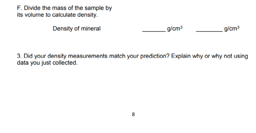 Solved 2. Determine the density of each of the minerals. To | Chegg.com