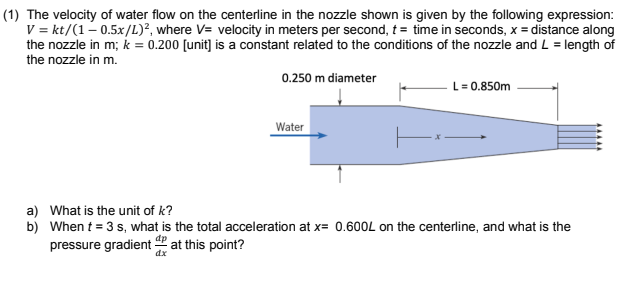 Solved (1) ﻿The velocity of water flow on the centerline in | Chegg.com