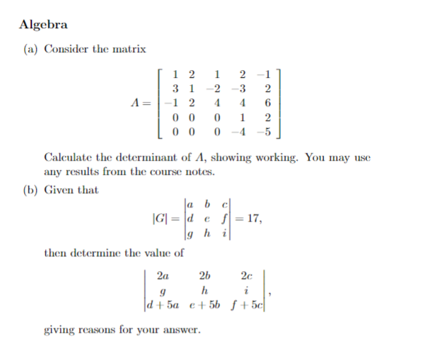 Solved (a) Consider the matrix | Chegg.com