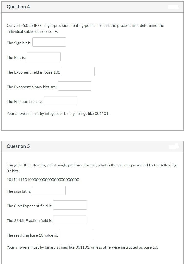 Solved Convert -5.0 to IEEE single-precision floating-point. | Chegg.com
