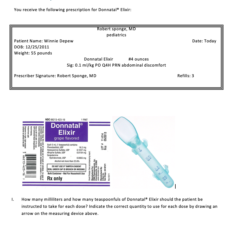 Solved You receive the following prescription for Donnatal | Chegg.com