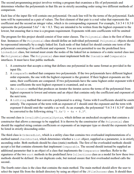 Solved The second programming project involves writing a | Chegg.com