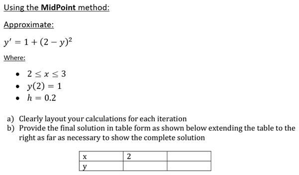 Solved Using the MidPoint method: Approximate: y′=1+(2−y)2 | Chegg.com