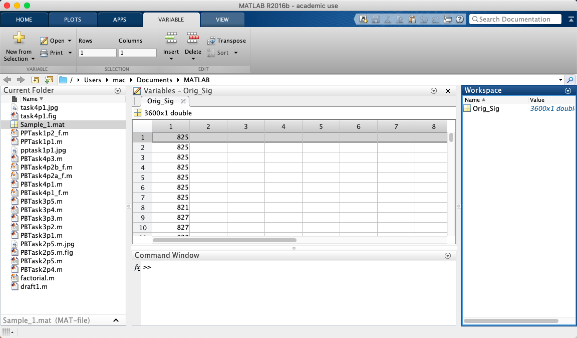 Solved MATLAB R2016b-academic use HOME PLOTS APPS VARIABLE | Chegg.com