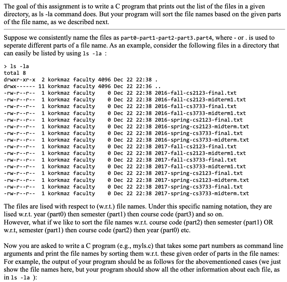 Implement myls.c program using C and compile it | Chegg.com