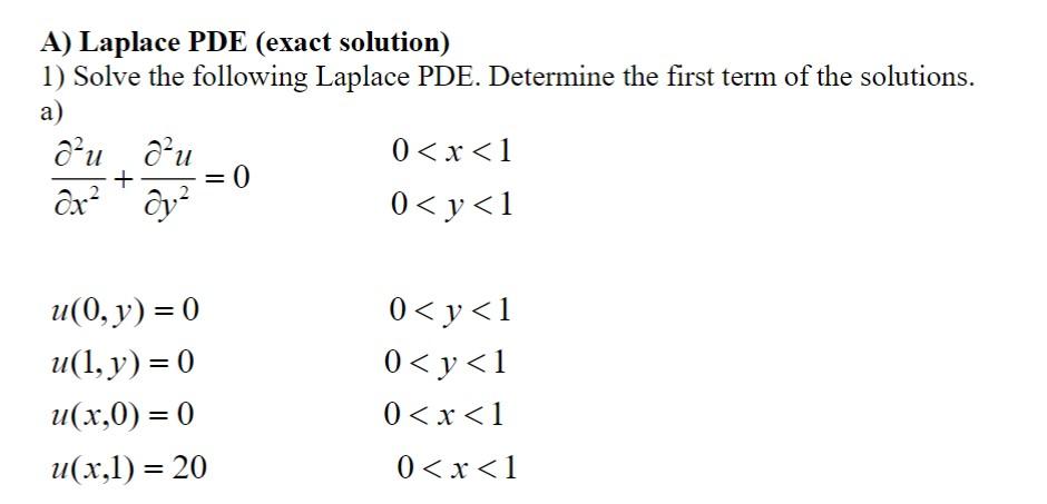 Solved A) Laplace PDE (exact solution) 1) Solve the | Chegg.com