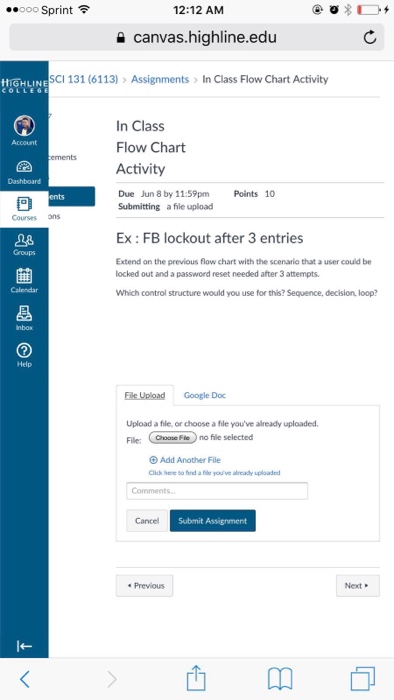 Solved ..ooo Sprint F 12:12 AM canvas highline.edu SCI 131 | Chegg.com
