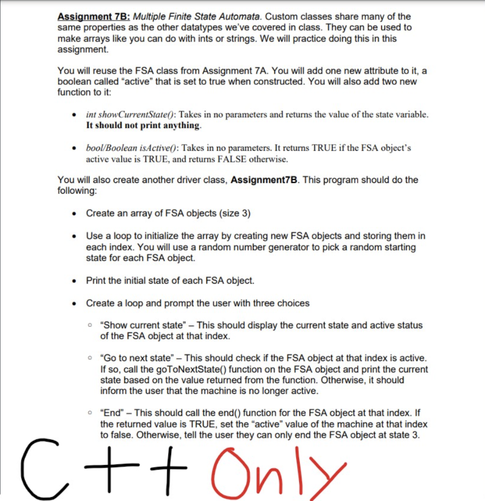 Solved *C++ ONLY* Assignment 7 B: Multiple Finite State | Chegg.com