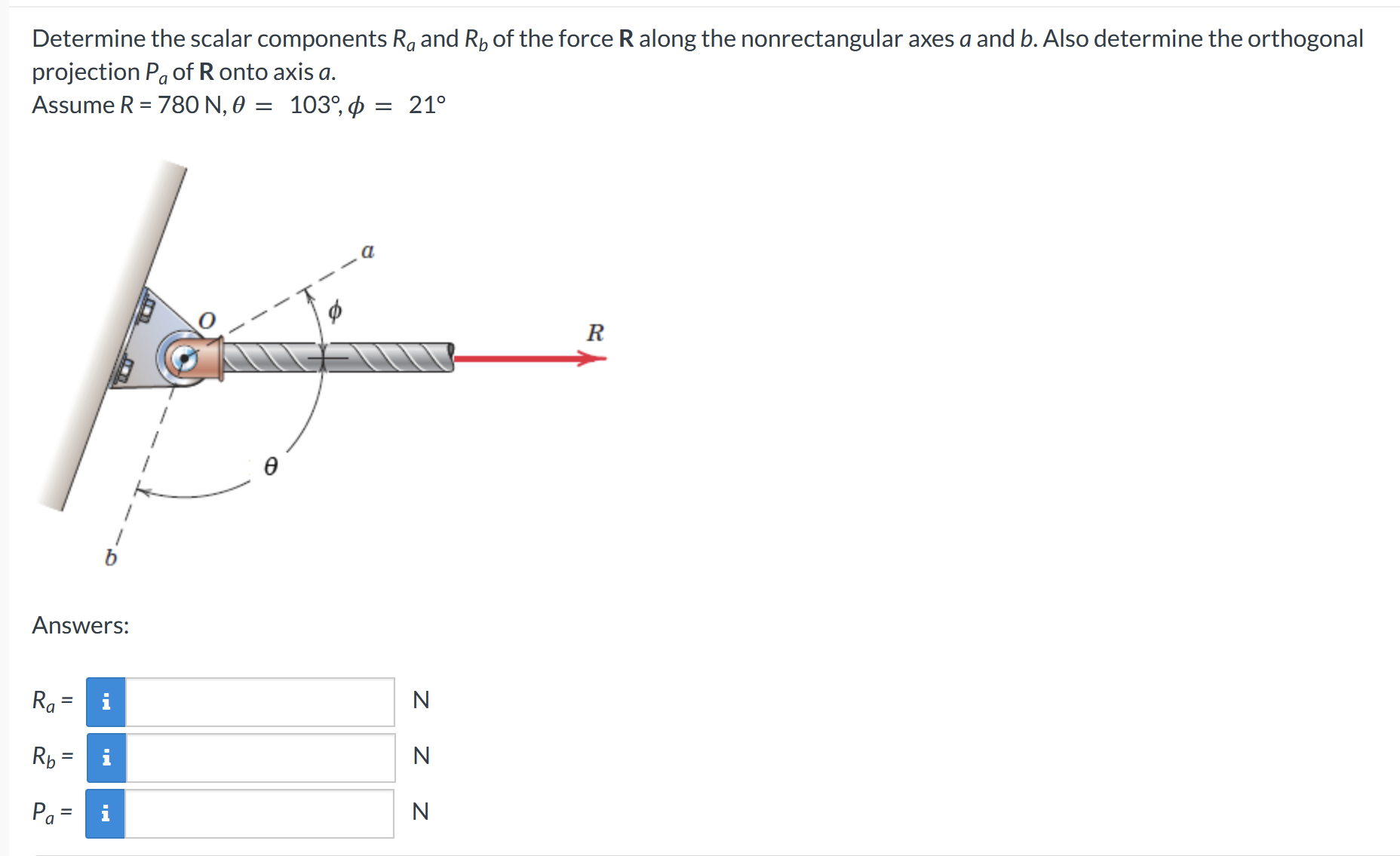 Solved Determine the scalar components Ra and Rb of the | Chegg.com